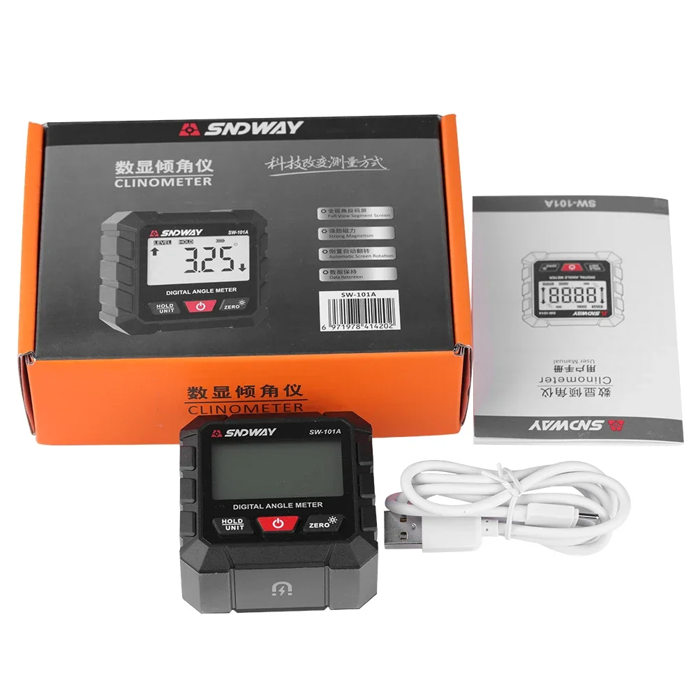SNDWAY Inclinometer Angle Meter SW-101A Digital 4-Sided Magnetic 4x90° Angle Slope Measurement ...