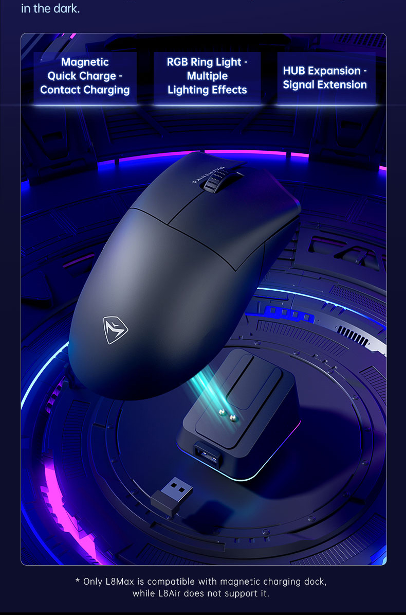 Machenike L8 Max Tri-Mode Wireless Mouse With Charging Dock PAW3395 26000 DPI Gaming Mouse 66g ...