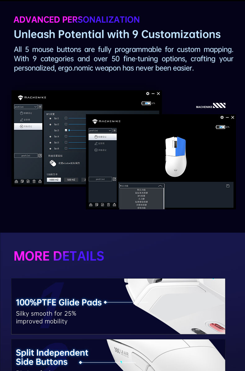 Machenike L8 Max Tri-Mode Wireless Mouse With Charging Dock PAW3395 26000 DPI Gaming Mouse 66g ...