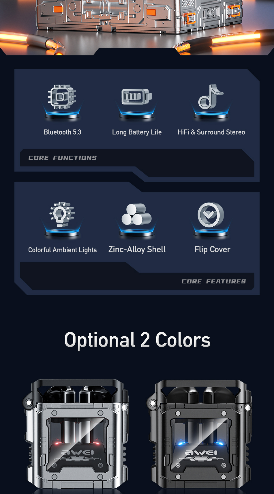 Awei T63 Wireless Bluetooth Earphone Hifi Sound Headphones Mechanical ...