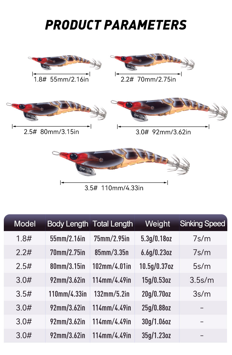 Kingdom EGI SHRIMPER Fishing Lures 55mm 70mm 80mm 92mm 110mm Squid Lure Lead Eging Lure Sinker ...