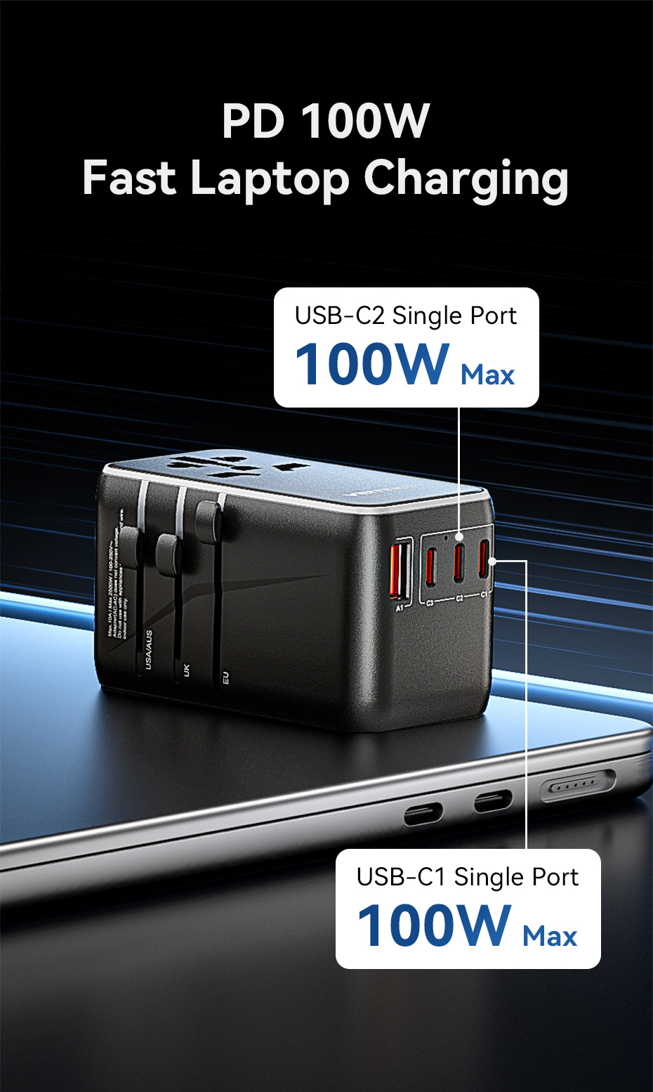 Vention 65W GaN Global Universal Travel Adapter International Charger ...