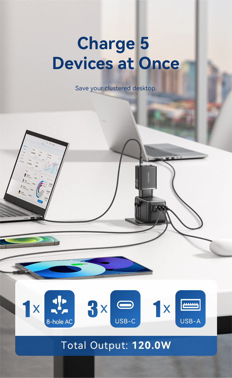 Vention 65W GaN Global Universal Travel Adapter International Charger ...