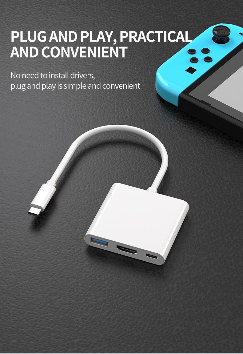 Portable USB To HDMI Multiport Converter 3 in 1 USB C Hub 4K30Hz Type C ...