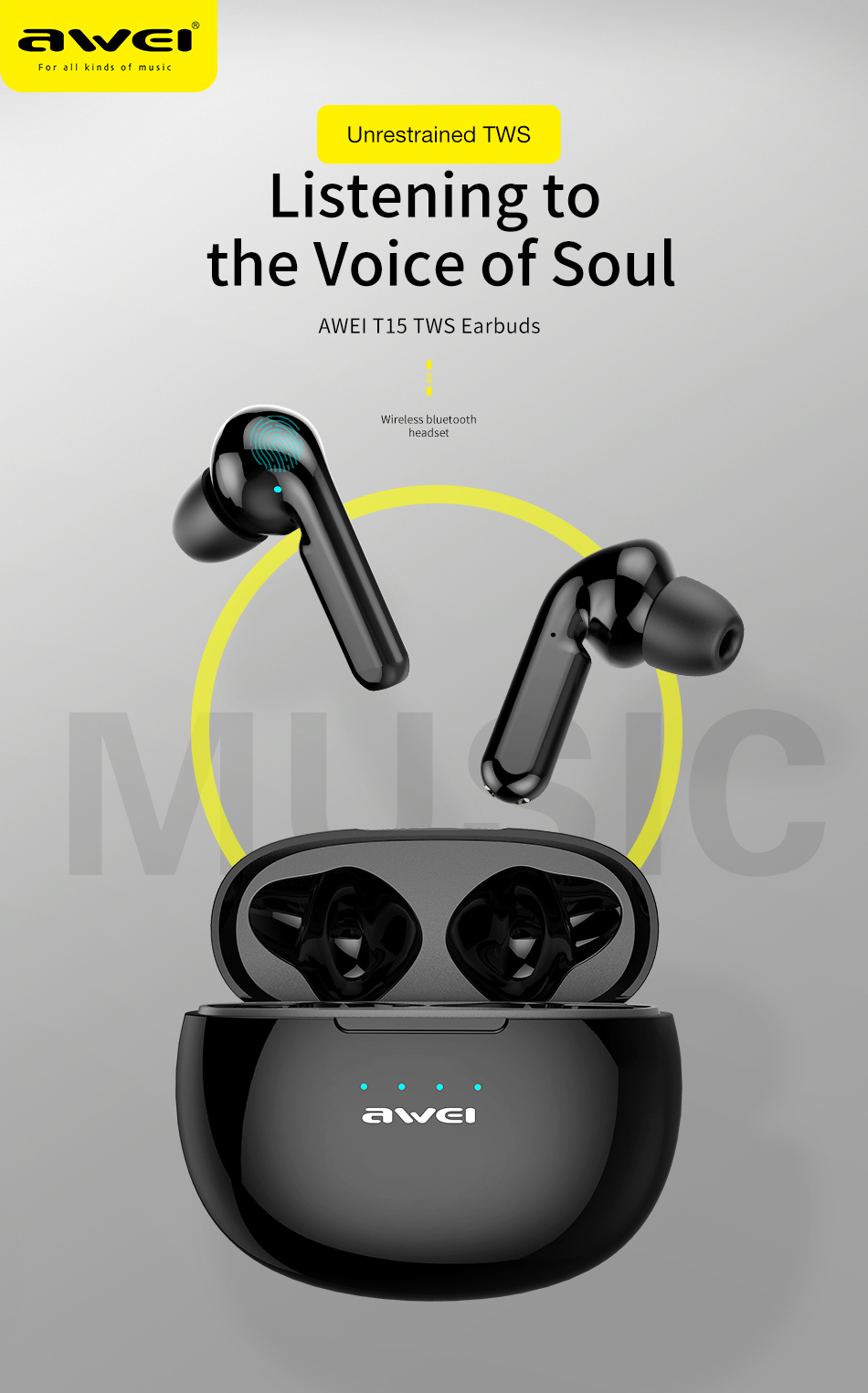 Awei T15 Earphone Bluetooth Wireless Sports IPX6 Waterproof HiFi Stereo ...