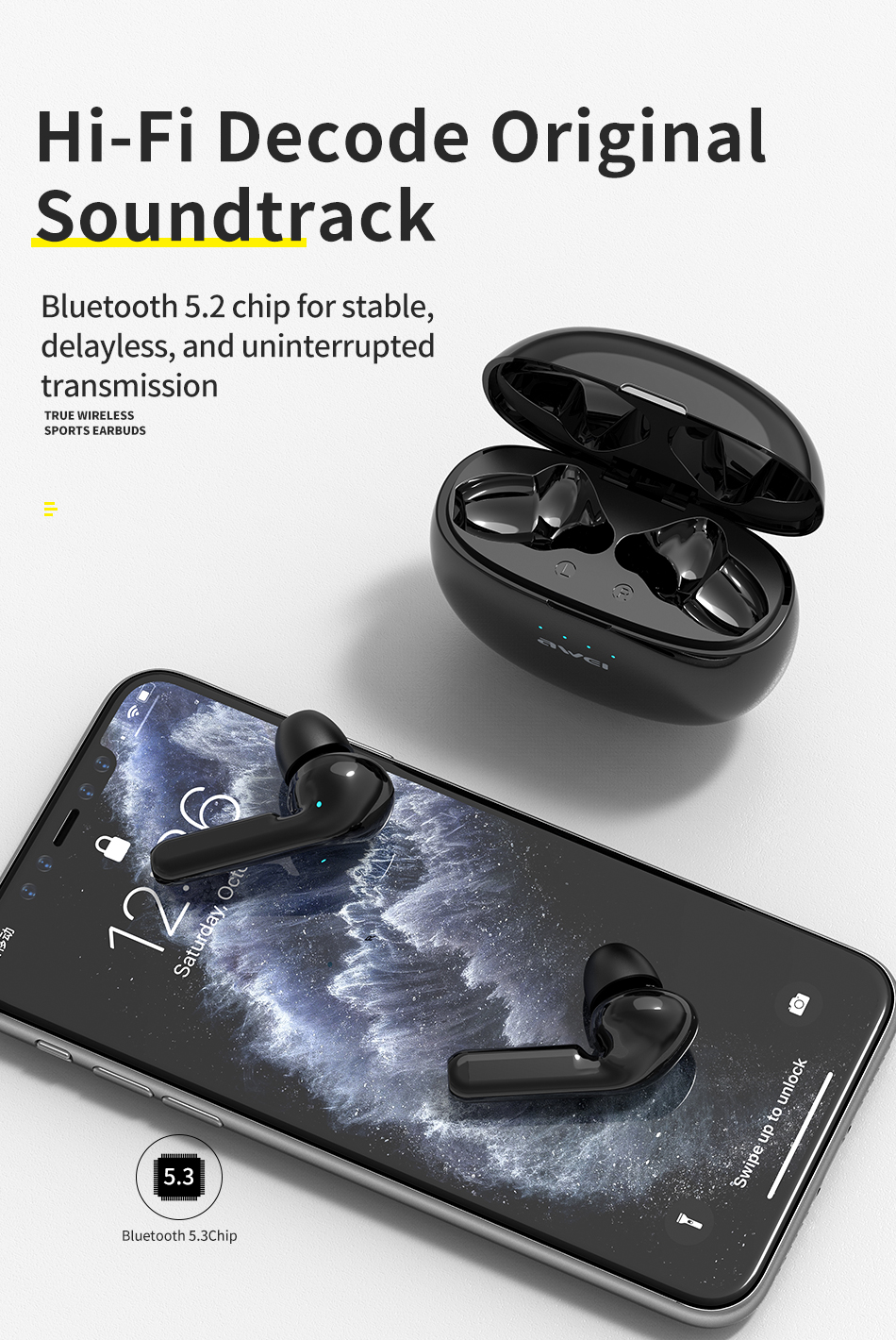 Awei T15 Earphone Bluetooth Wireless Sports IPX6 Waterproof HiFi Stereo ...