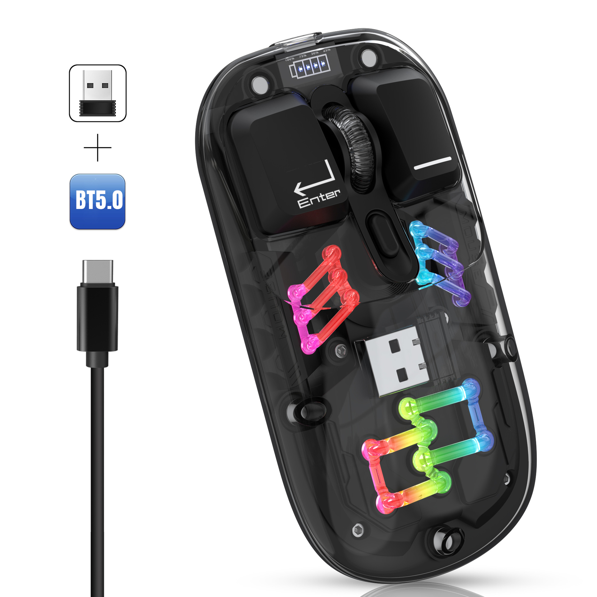 New Dual Mode Wireless Mouse 2.4G/Bluetooth 5.0 Charging Transparent ...