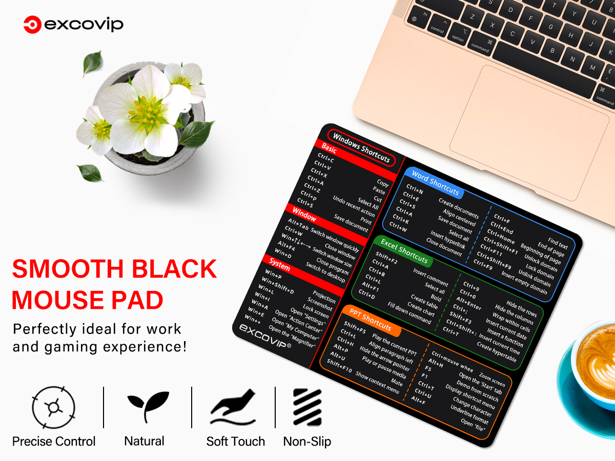 Office Shortcut Key Mouse Pad Soft Lock Edge Non Slip Efficient for ...