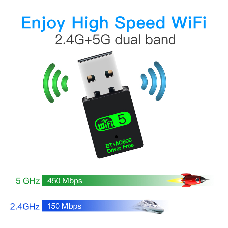 600Mbps USB WiFi Bluetooth 5.0 Adapter 2in1 Dongle Dual Band 2.4G&5GHz ...