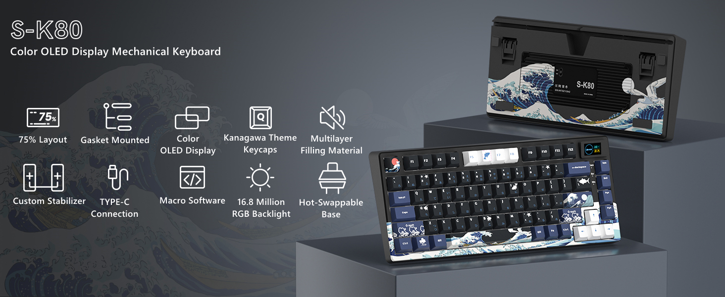 S-K80 Mechanical Gamer Keyboard with OLED Display Gasket Mechanical ...