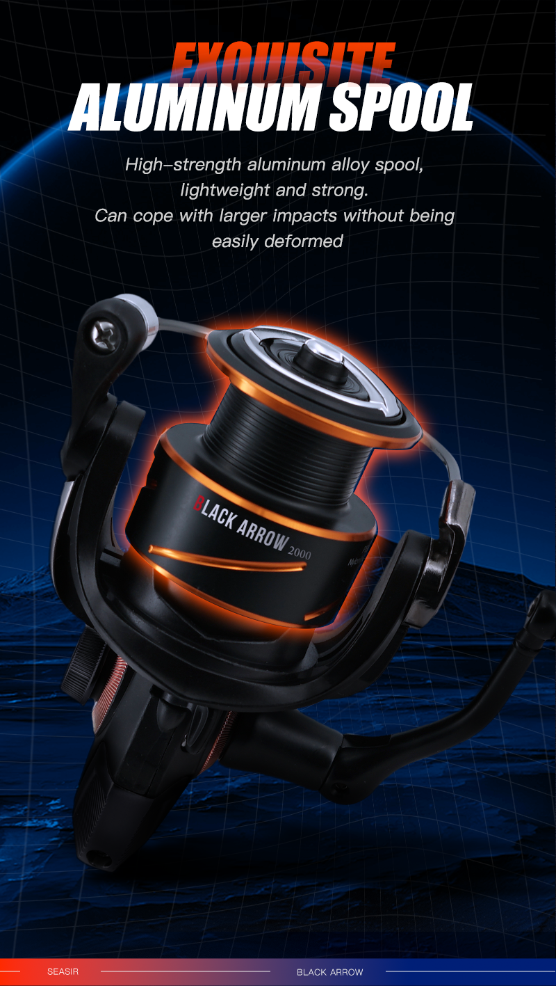 SEASIR Black Arrow Spinning Fishing Reel 5+1BB Metal Main Gear Smoother ...