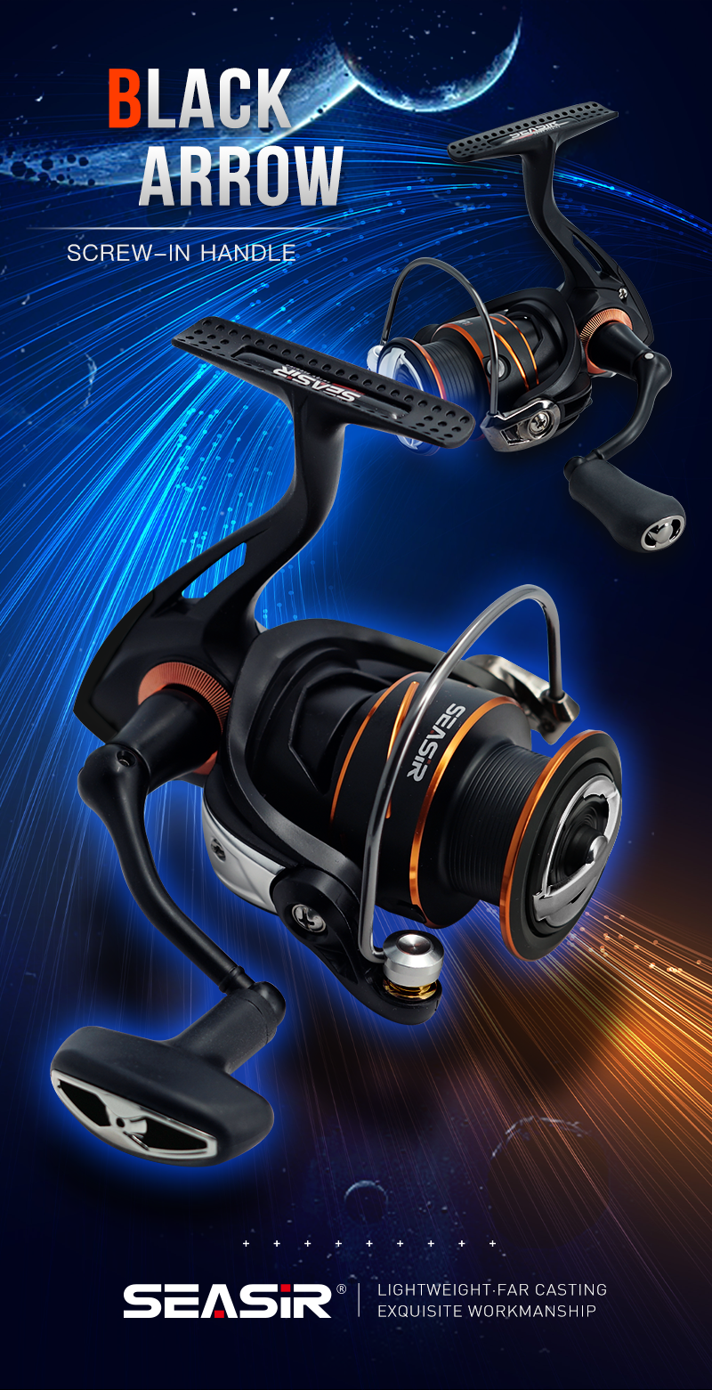 SEASIR Black Arrow Spinning Fishing Reel 5+1BB Metal Main Gear Smoother ...