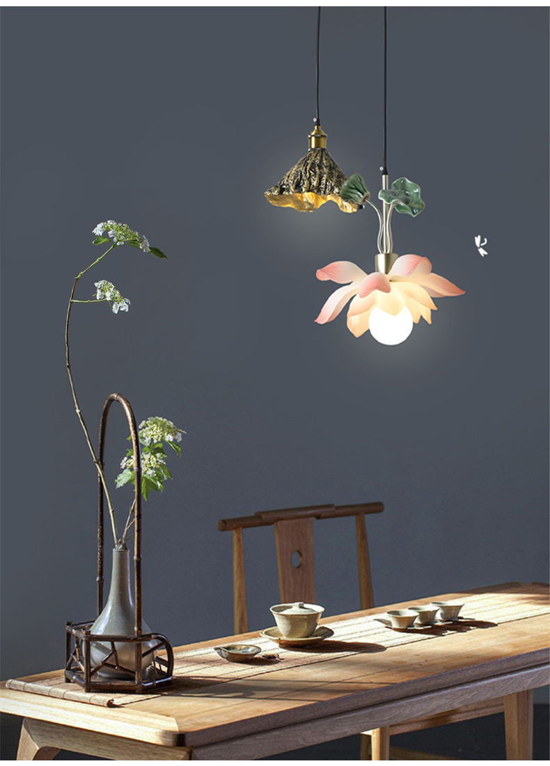 AIMI Chinese Style Lotus Leaf Resin Chandelier Home Lotus Decoration Lamp Restaurant Bedroom Tea ...