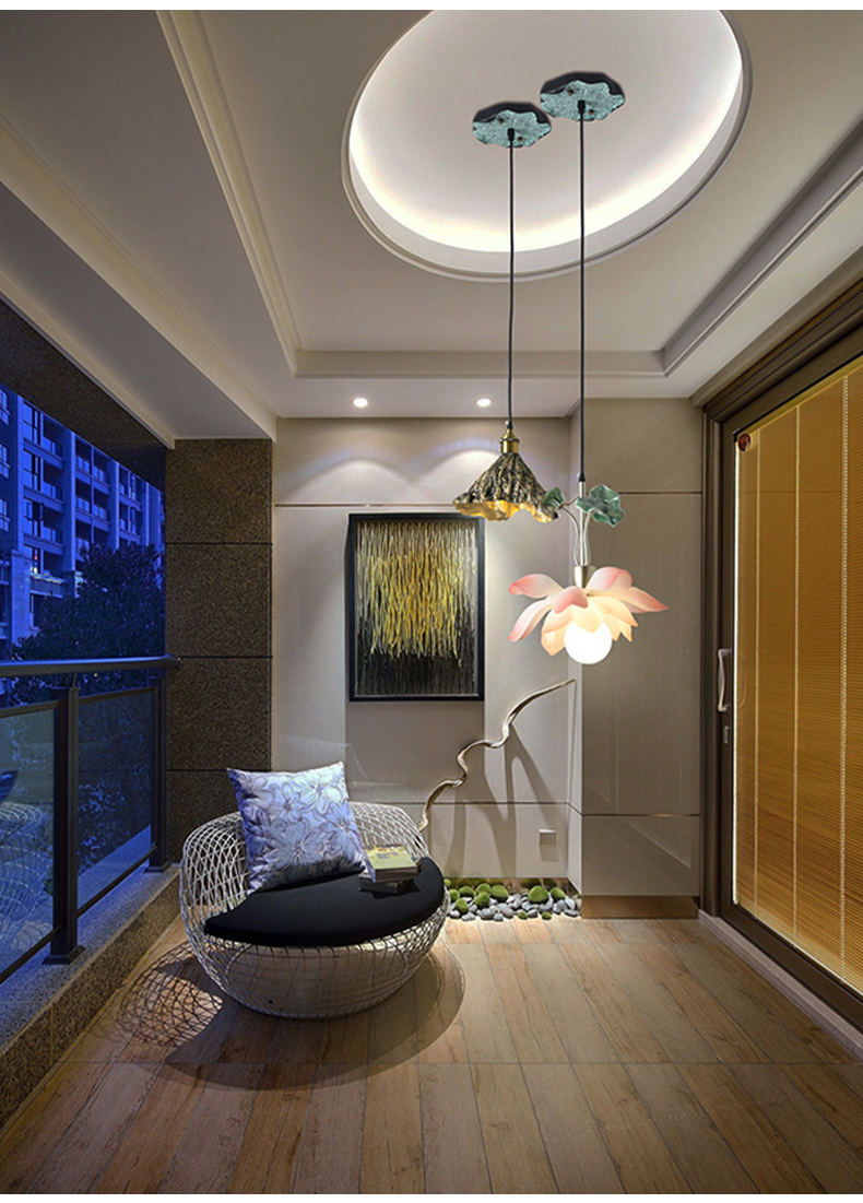 AIMI Chinese Style Lotus Leaf Resin Chandelier Home Lotus Decoration Lamp Restaurant Bedroom Tea ...