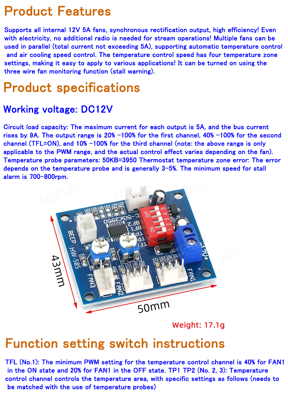 DC 12V 5A PWM PC CPU Fan Temperature Control Speed Controller Board ...