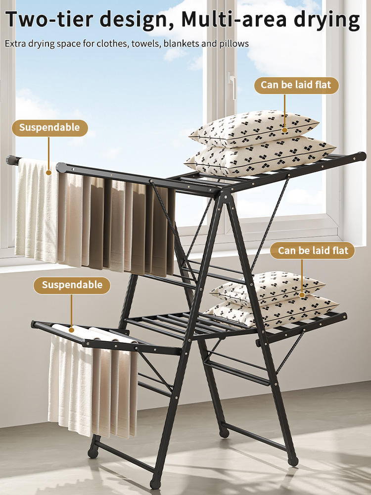 Multifunctional Floor Double Folding Drying Rack Indoor Balcony Outdoor ...
