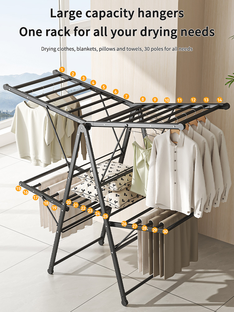 Multifunctional Floor Double Folding Drying Rack Indoor Balcony Outdoor ...