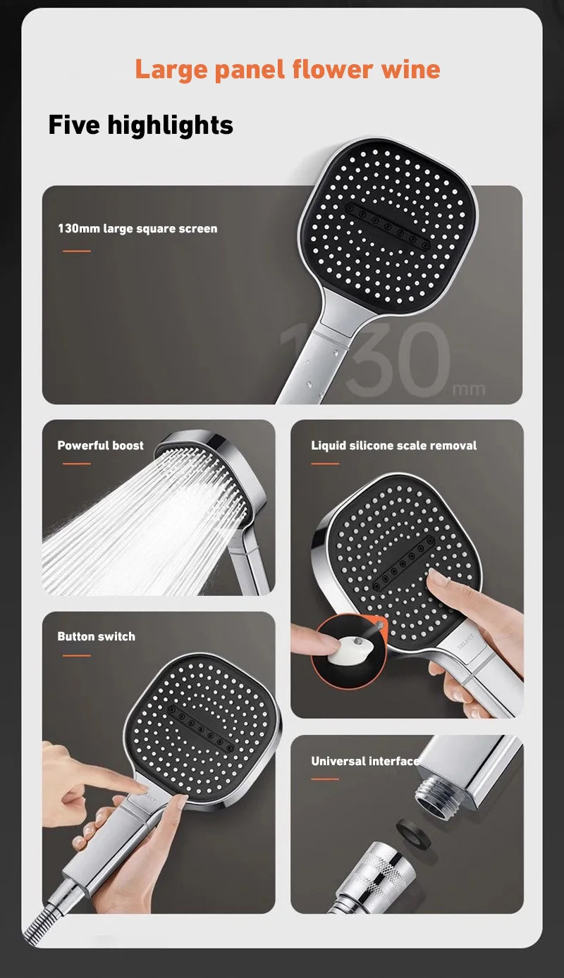 (Local Shipment) 3 Modes Stainless Steel Shower Head Big Rainfall High ...