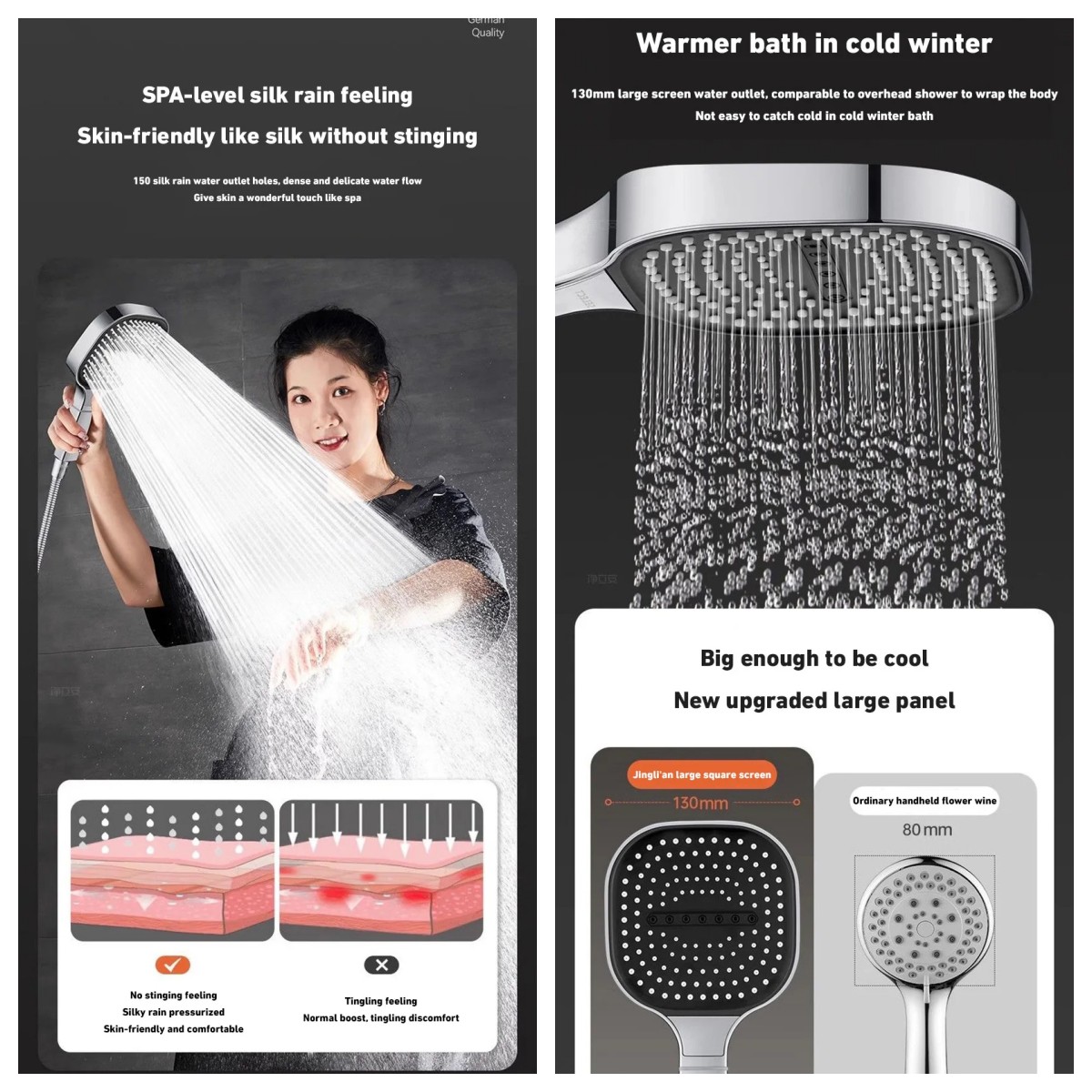 (Local Shipment) 3 Modes Stainless Steel Shower Head Big Rainfall High ...