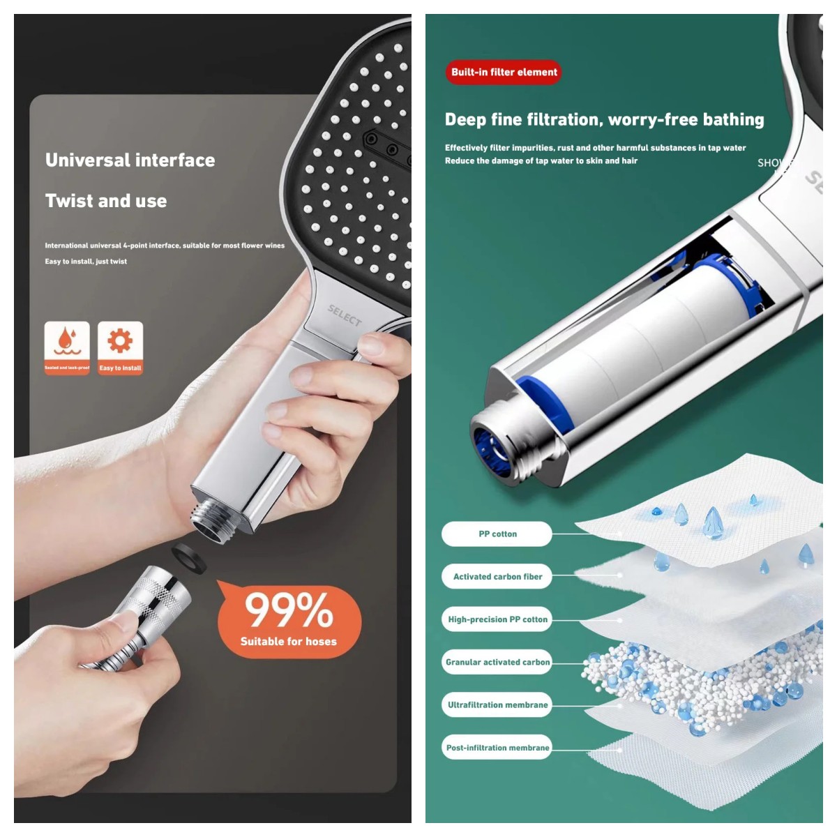 (Local Shipment) 3 Modes Stainless Steel Shower Head Big Rainfall High ...
