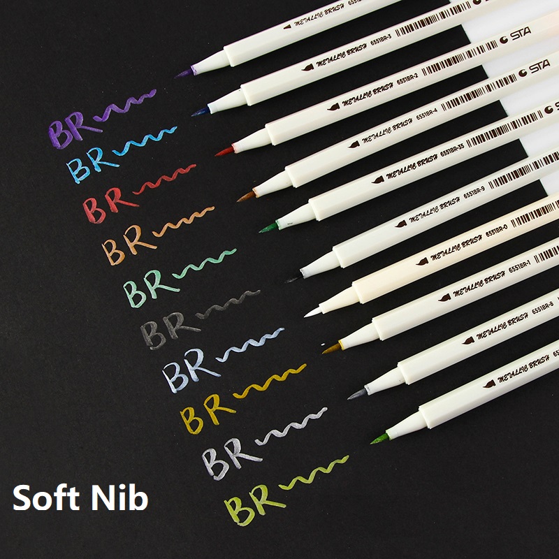 STA 6551 10 colors Metallic color pen water based marker (soft nib/hard ...