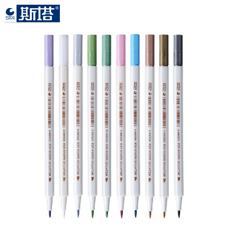 STA 6551 10 colors Metallic color pen water based marker (soft nib/hard ...