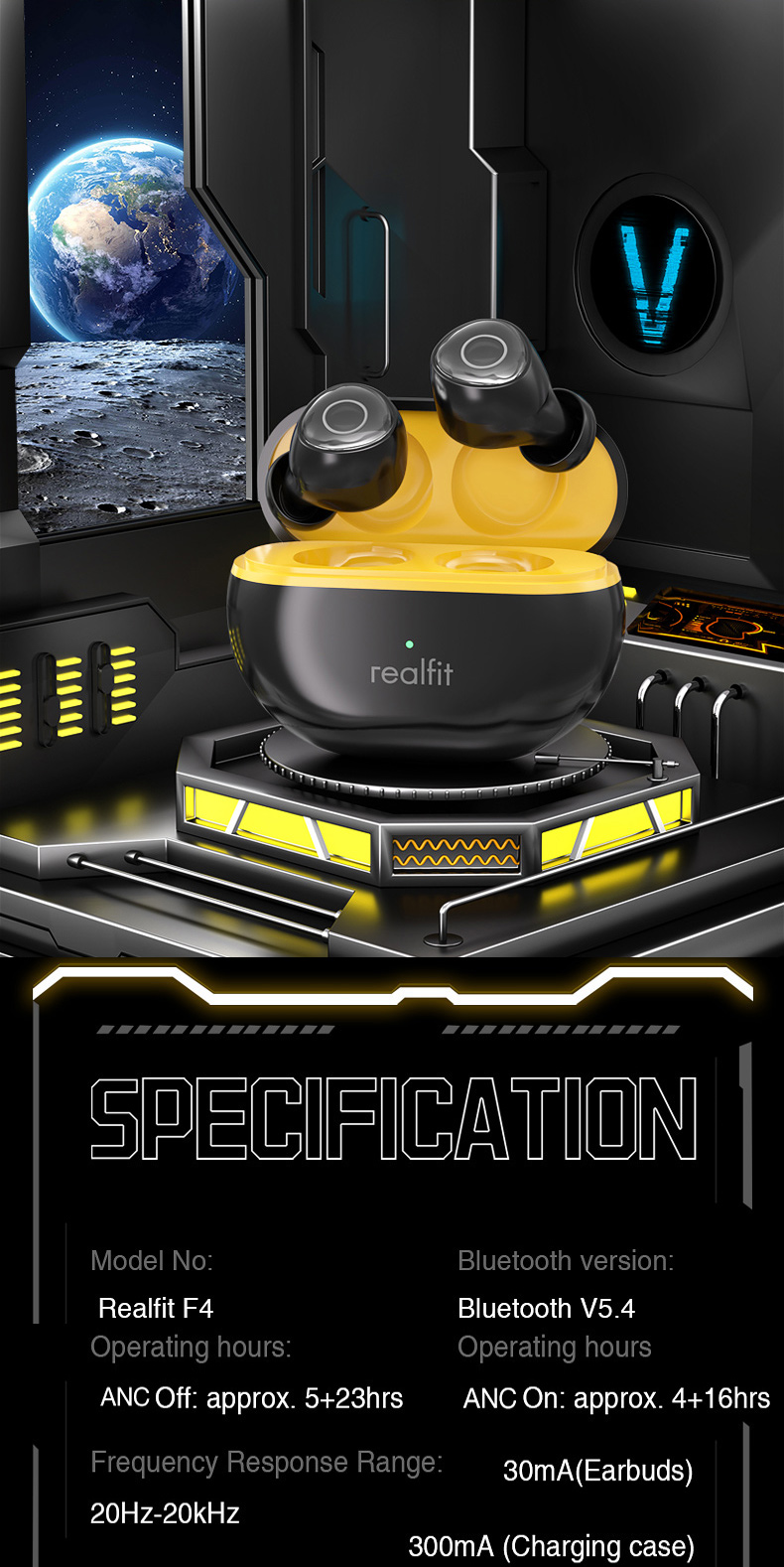 【Local Stock】Realfit F4 AI Noise Cancelling Bluetooth Earphone with Mic Control APP Customize EQ ...