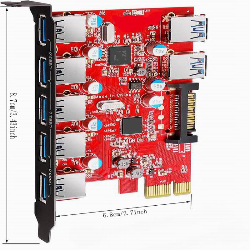 PCIe to USB3.0 7Port USB-a expansion card with a built-in 20P USB3.0 ...