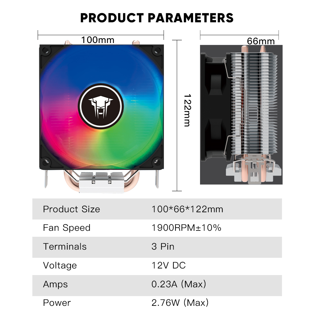 Jungle Leopard A200 PLUS CPU Cooler Color LED 2 Heat Pipes Efficient Cooling 90mm PC Cooler Fan ...