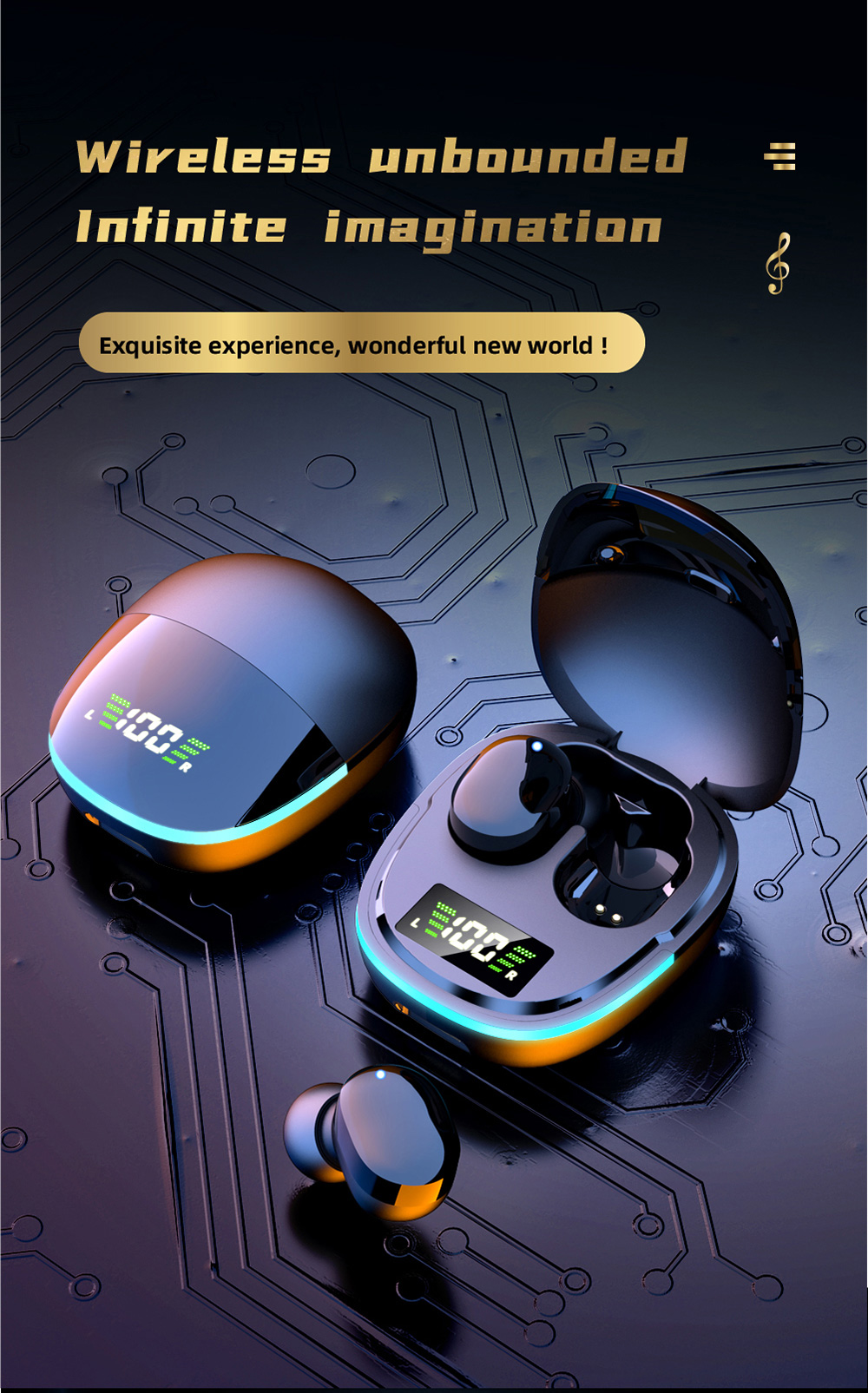 G9s Headphone Bluetooth Earphones Noise Reduction LED Glow With Mic Tws ...