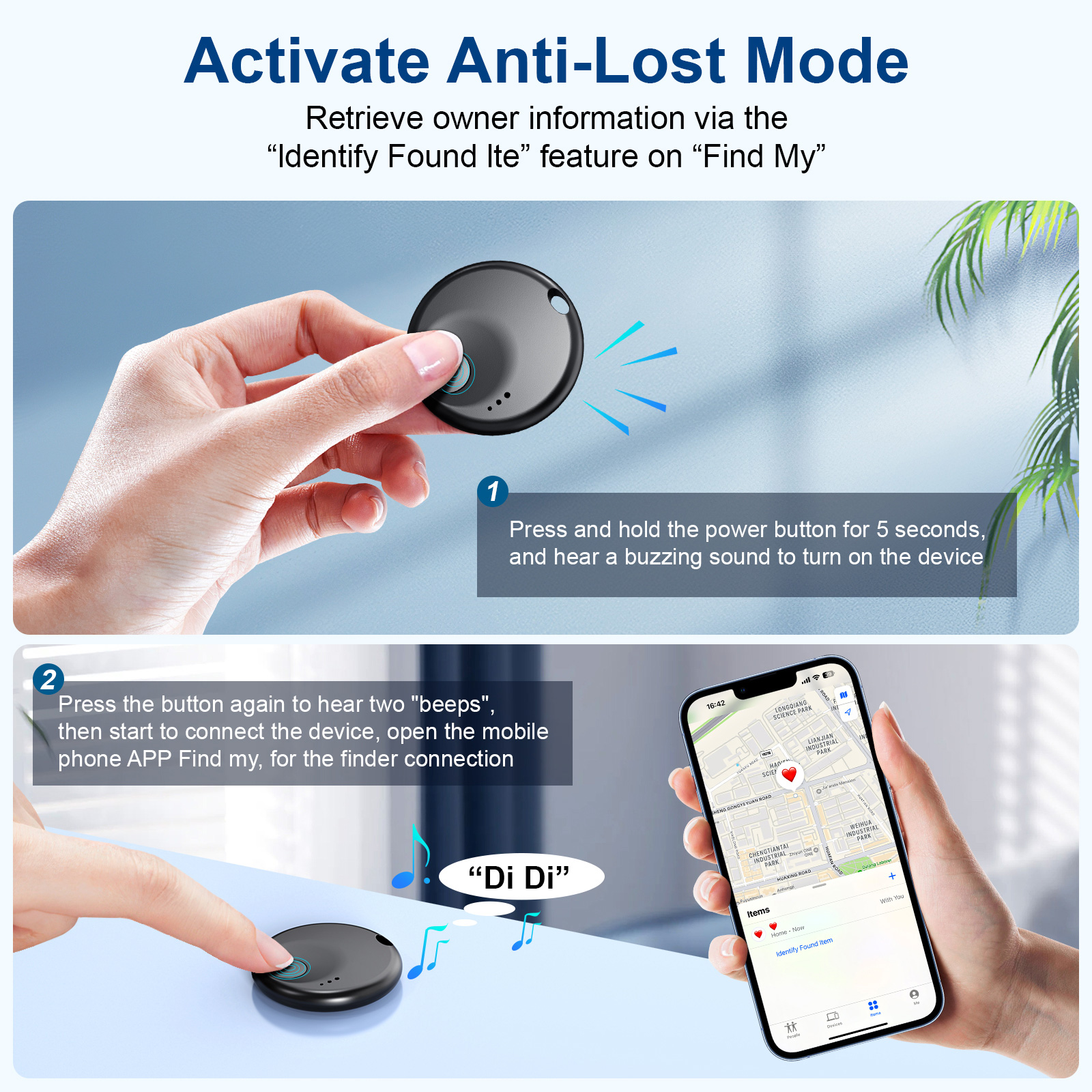 2pcs Smart GPS Tracker Mini Locator IOS Find My App Anti-loss Reminder ...