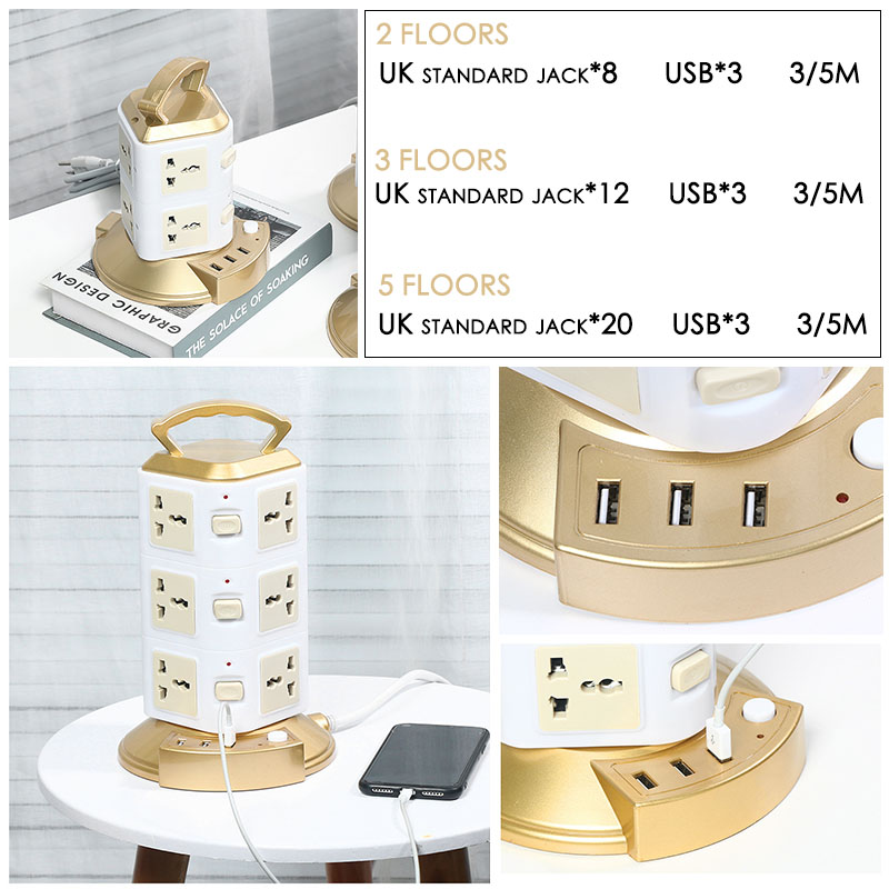 Vertical socket 2/3/5 UK standard Layer Multi Universal Socket Portable ...