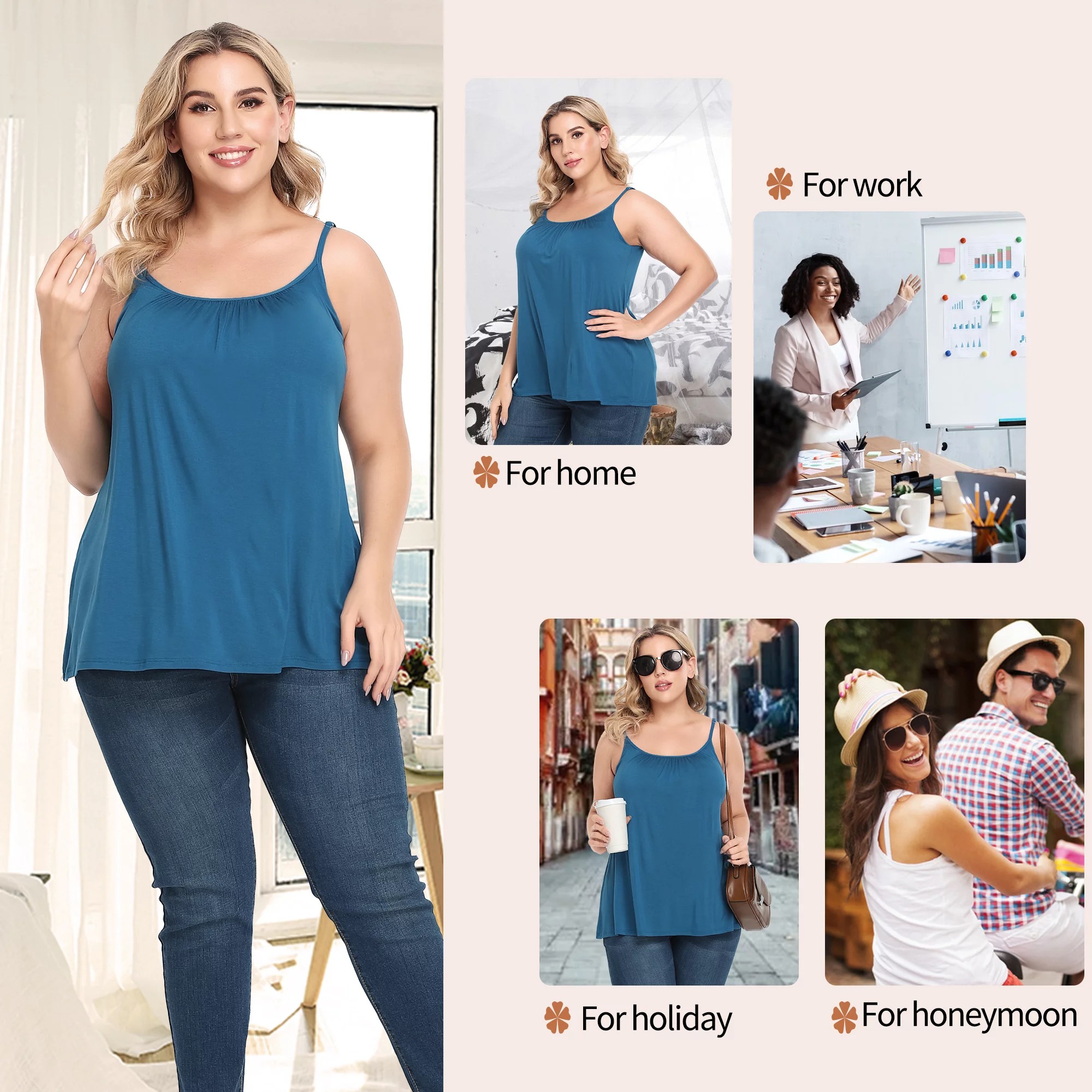 【S-4XL】Plus size Anyfit Wear Women Tank Top with Built in Bra Flowly ...