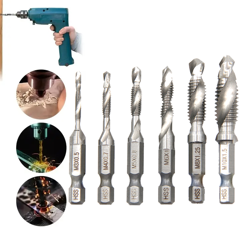 6pcs 1/4" Hex Shank Drill Tap Combination Bit Set, Screw Tapping ...