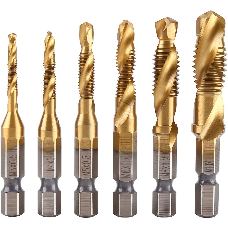 6pcs 1/4" Hex Shank Drill Tap Combination Bit Set, Screw Tapping ...