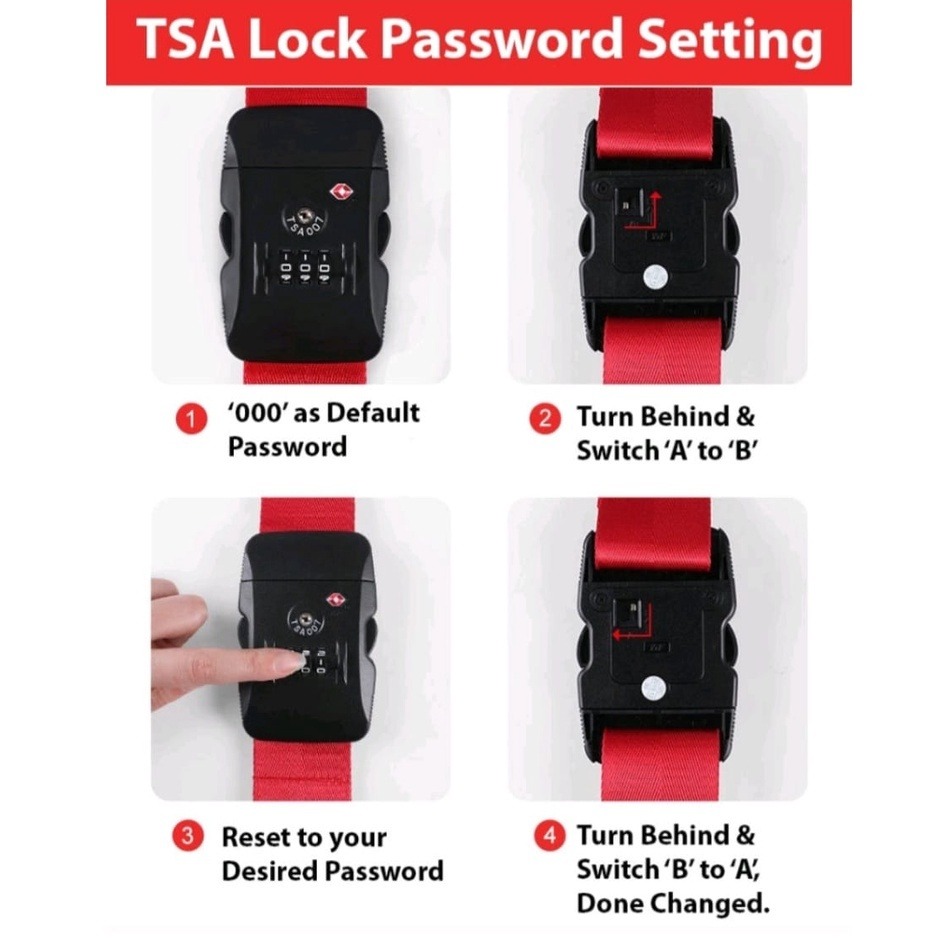 POLAR BEAR【TSA LOCK】Tali Pengikat Bagasi Silang Kastam Kunci Kata ...