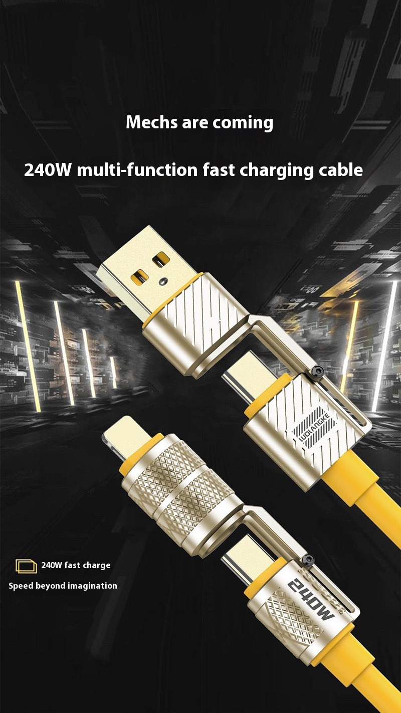 240W 4 In 1 Mecha Fast Charging Cable USB Type C Zinc Alloy Charger ...