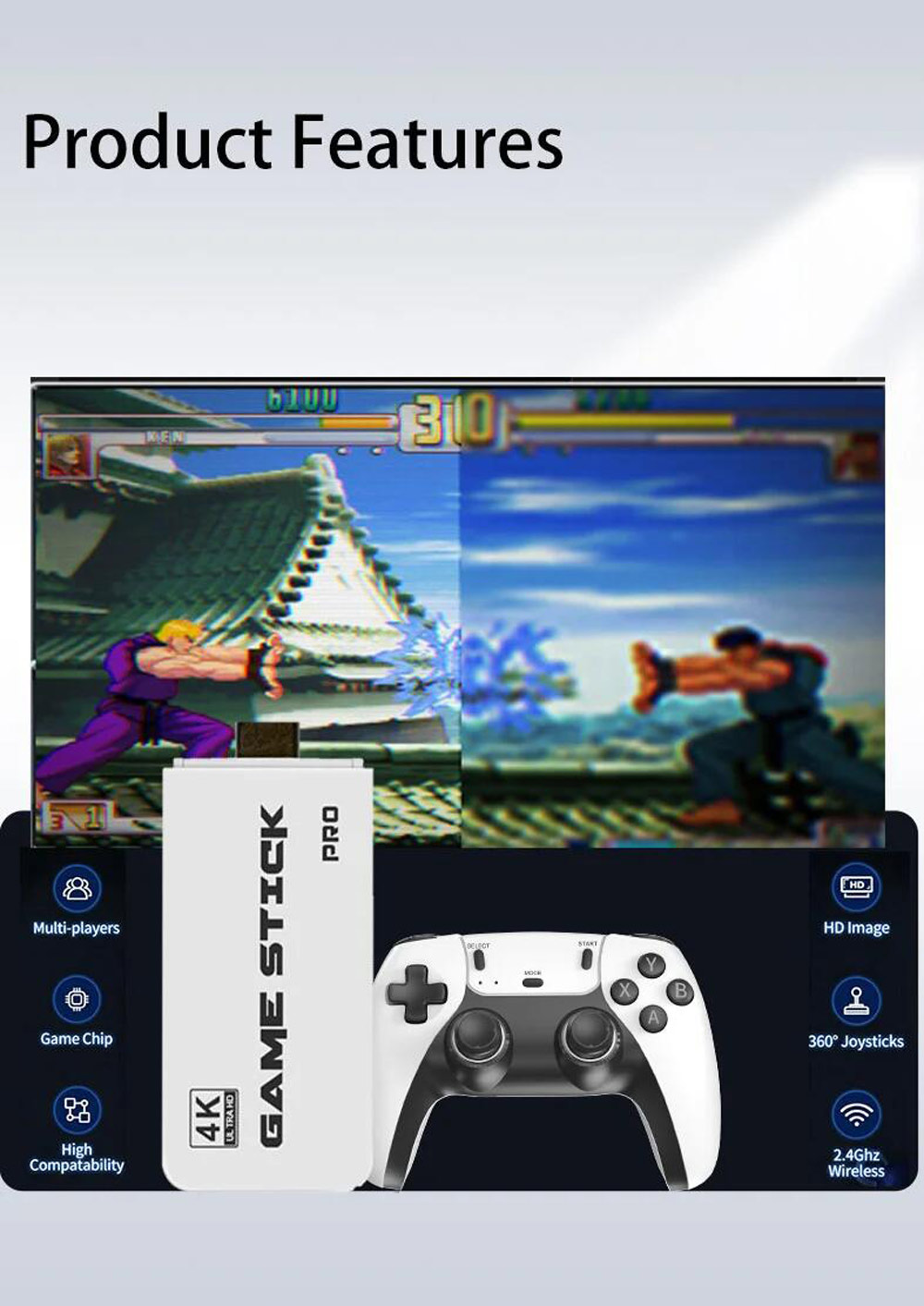 SALANGE M8 4K Pro Game Stick 64G 30000+ Video Game Console 2.4G Double ...