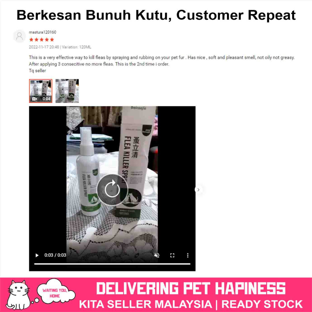 Cat Dog Pet Spray Anti Fleas Lice Mites Ticks Spray Kutu Kucing 120ML ...