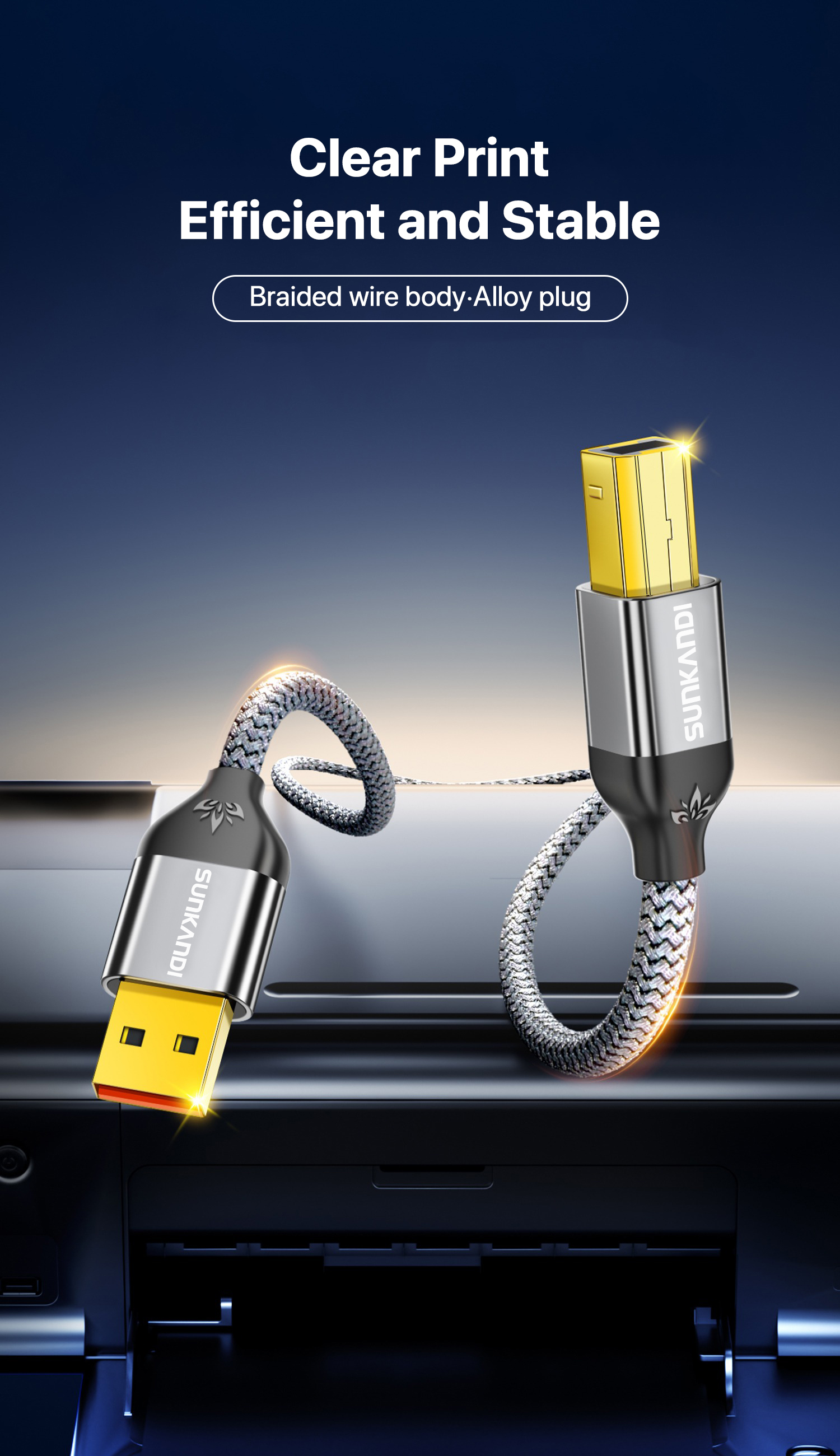 SUNKANDI Square Port USB Printer Cable For Printer/Fax Machine/Scanner ...