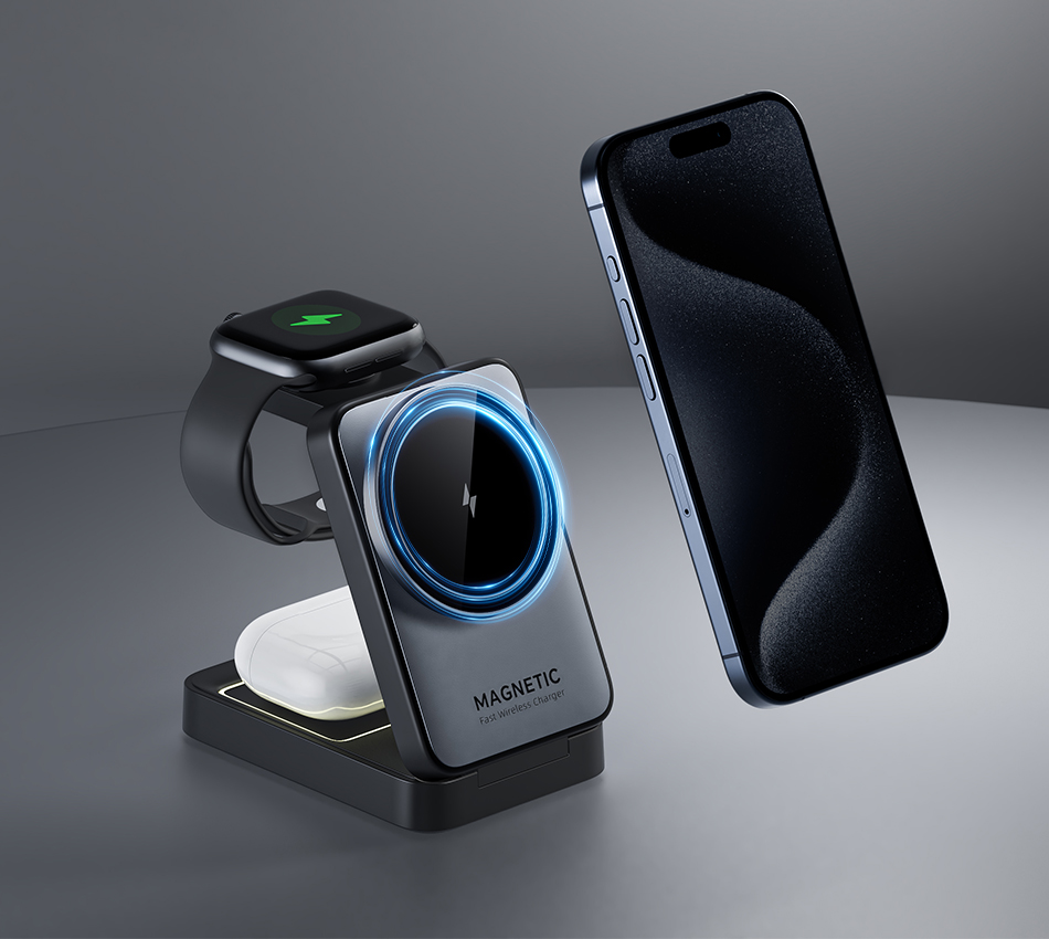 Rocoren 3 In 1 Foldable Magnetic Wireless Charger Stand For iP15, 14 ...