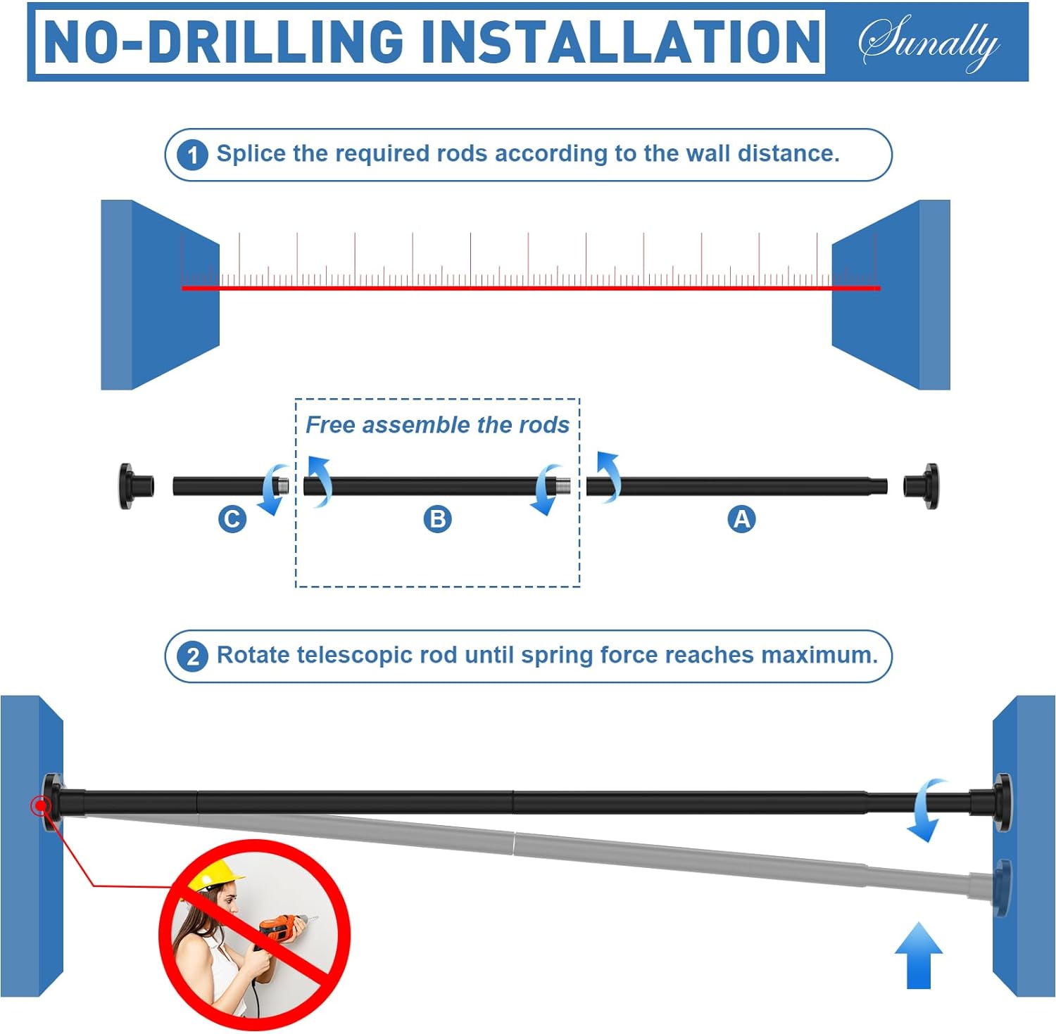 468cm Stainless steel Punch-Free Curtain/Telescopic tension Rod ...