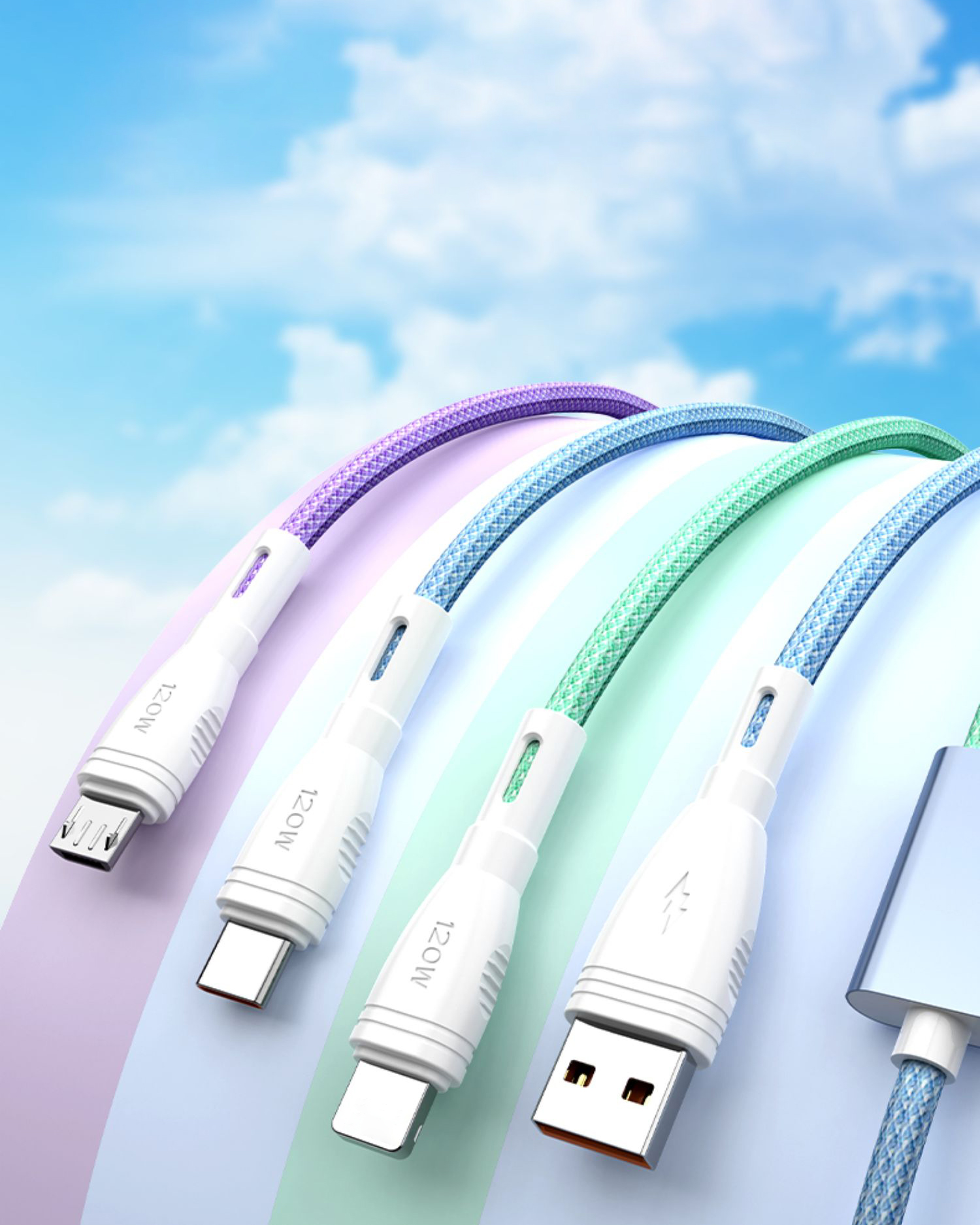 120W Colorful Woven Super Fast Charging Cable 3 In 1 Macaron Woven Data ...