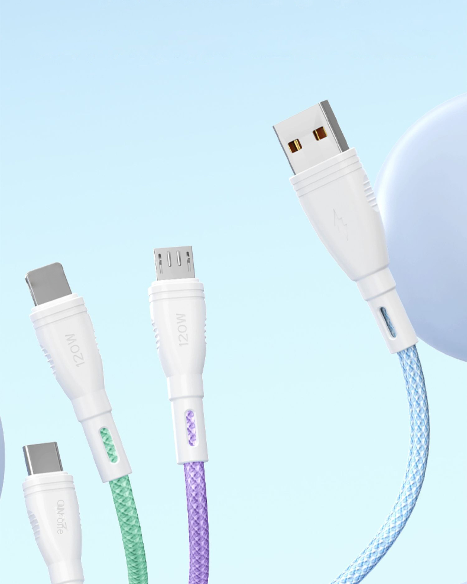 120W Colorful Woven Super Fast Charging Cable 3 In 1 Macaron Woven Data ...