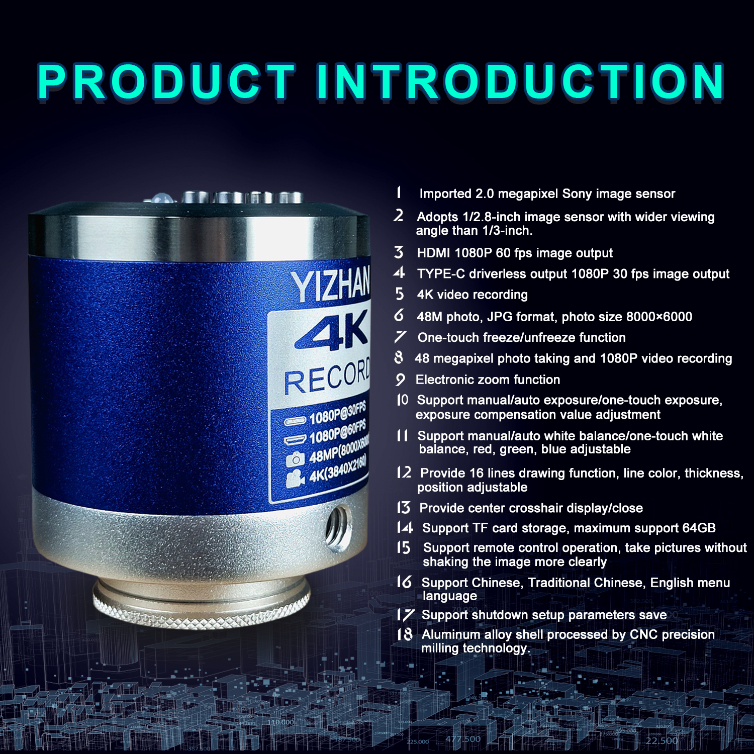 YIZHAN 1080P 4K FULL HD Industrial Microscope C-Mount Digital Camera ...