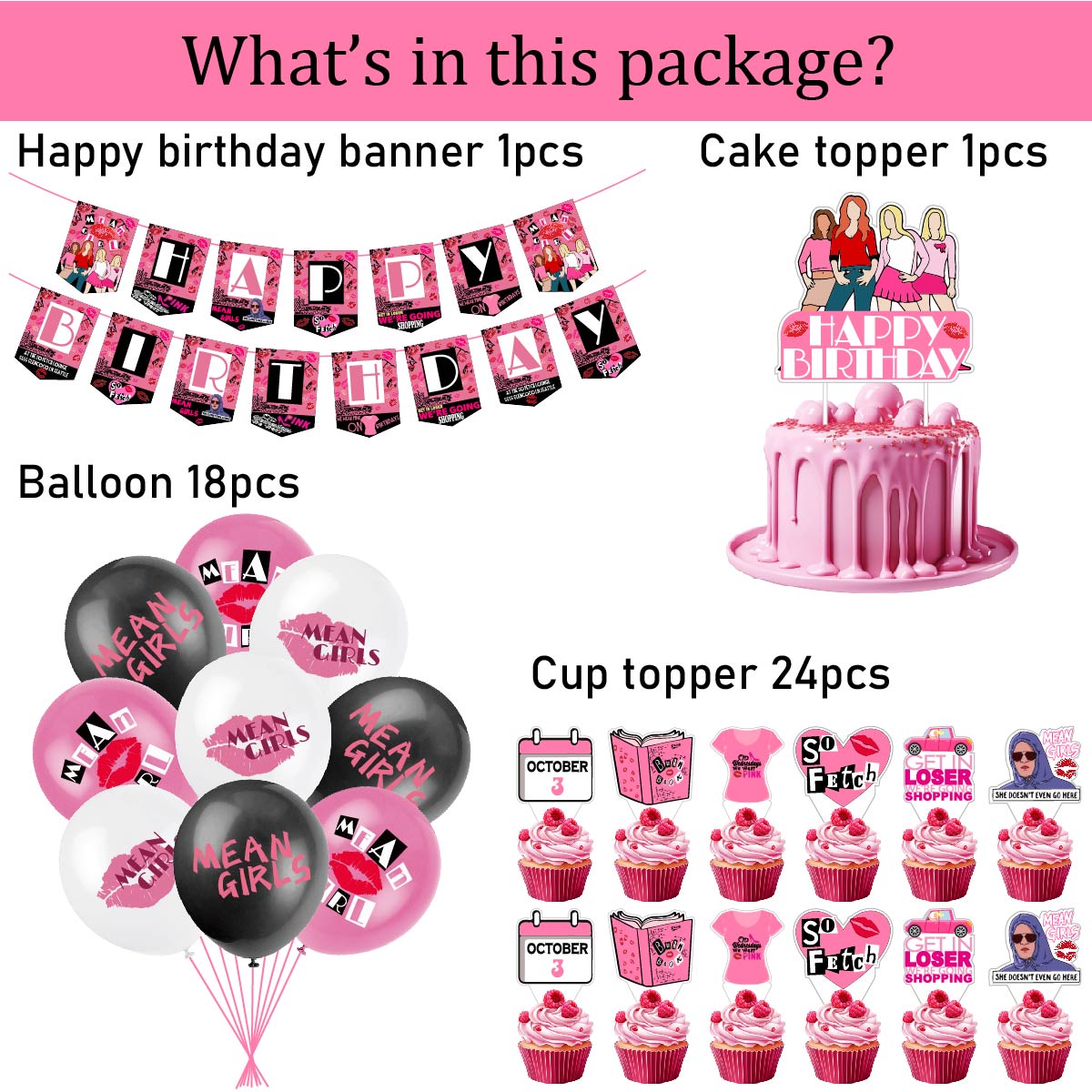 mean girls birthday party set include birthday banner cake topper ...