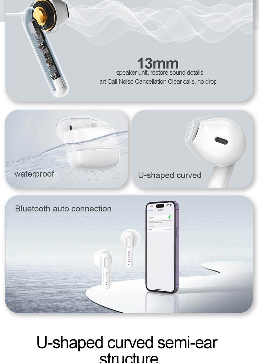 Lenovo XT98 TWS Earphone Bluetooth 5.3 Waterproof Headphone In-Ear HiFi ...