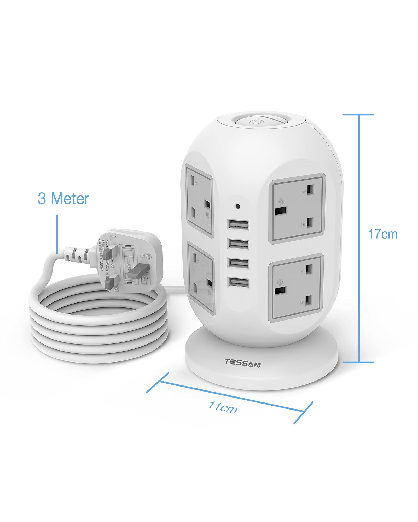 TESSAN Power Extension Tower Socket Extension Plug Power Socket Surge ...