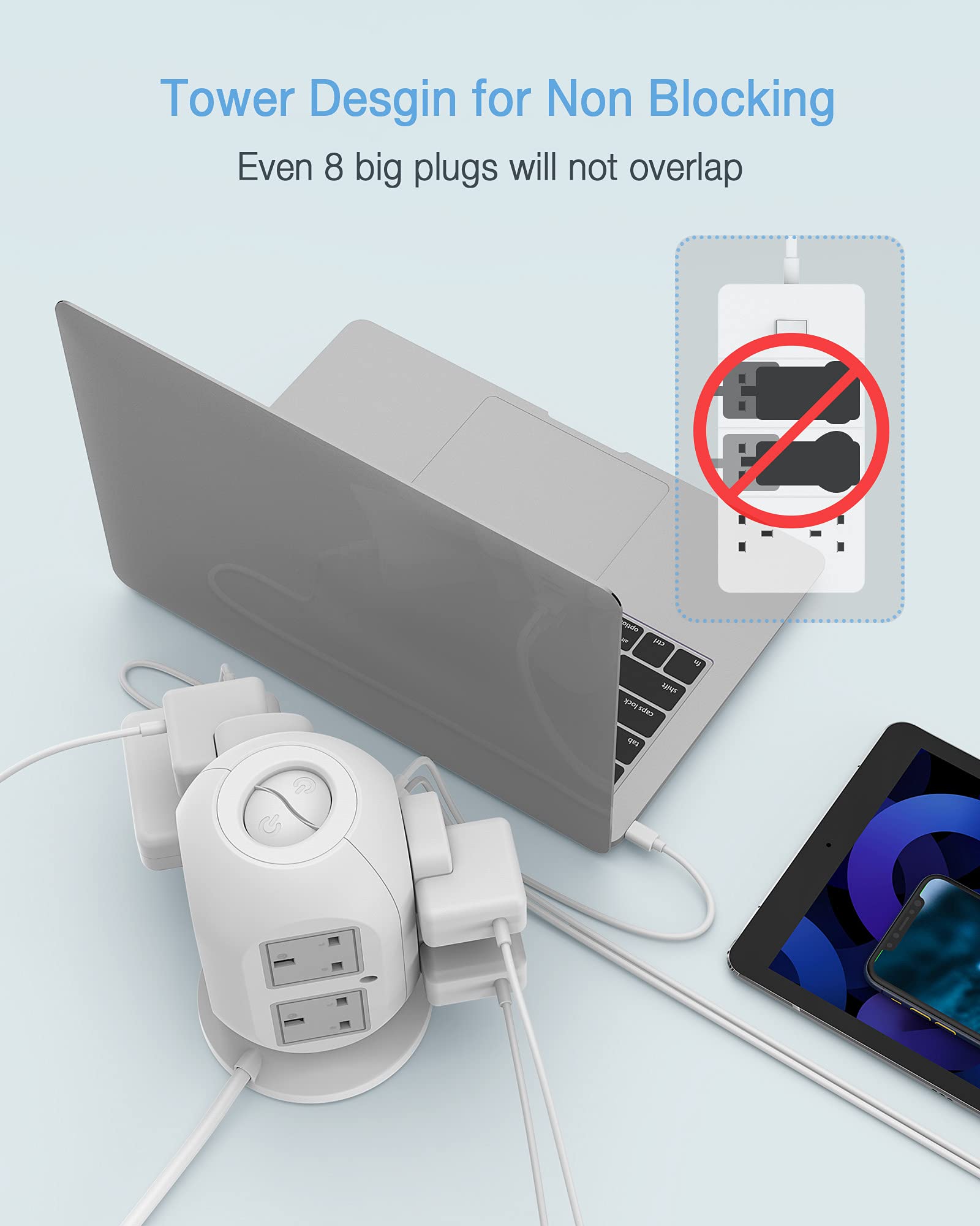 TESSAN Power Extension Tower Socket Extension Plug Power Socket Surge ...