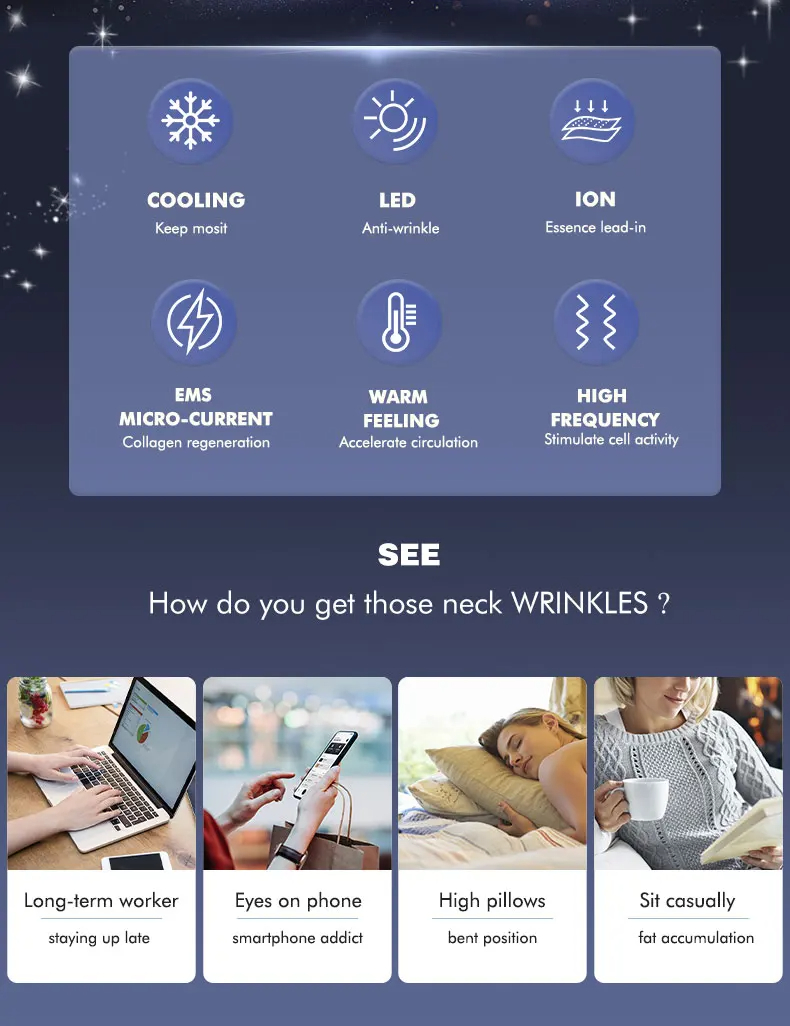 Hot&Cold Neck Massager Neck And Face Cooling Beauty Device EMS Lifting ...